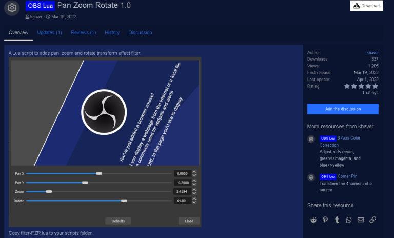 【OBS】フィルターでパン・ズームが出来るスクリプト「Pan Zoom Rotate」の使い方 - AkaMaruServer